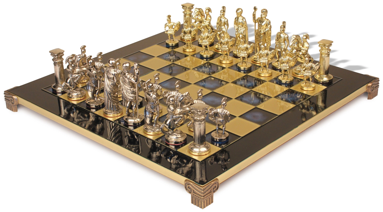 Romans Theme Chess Set with Brass & Nickel Pieces - Blue Board | The ...
