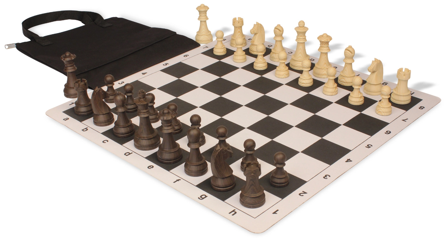 German Knight Easy-Carry Plastic Chess Set Wood Grain Pieces with ...