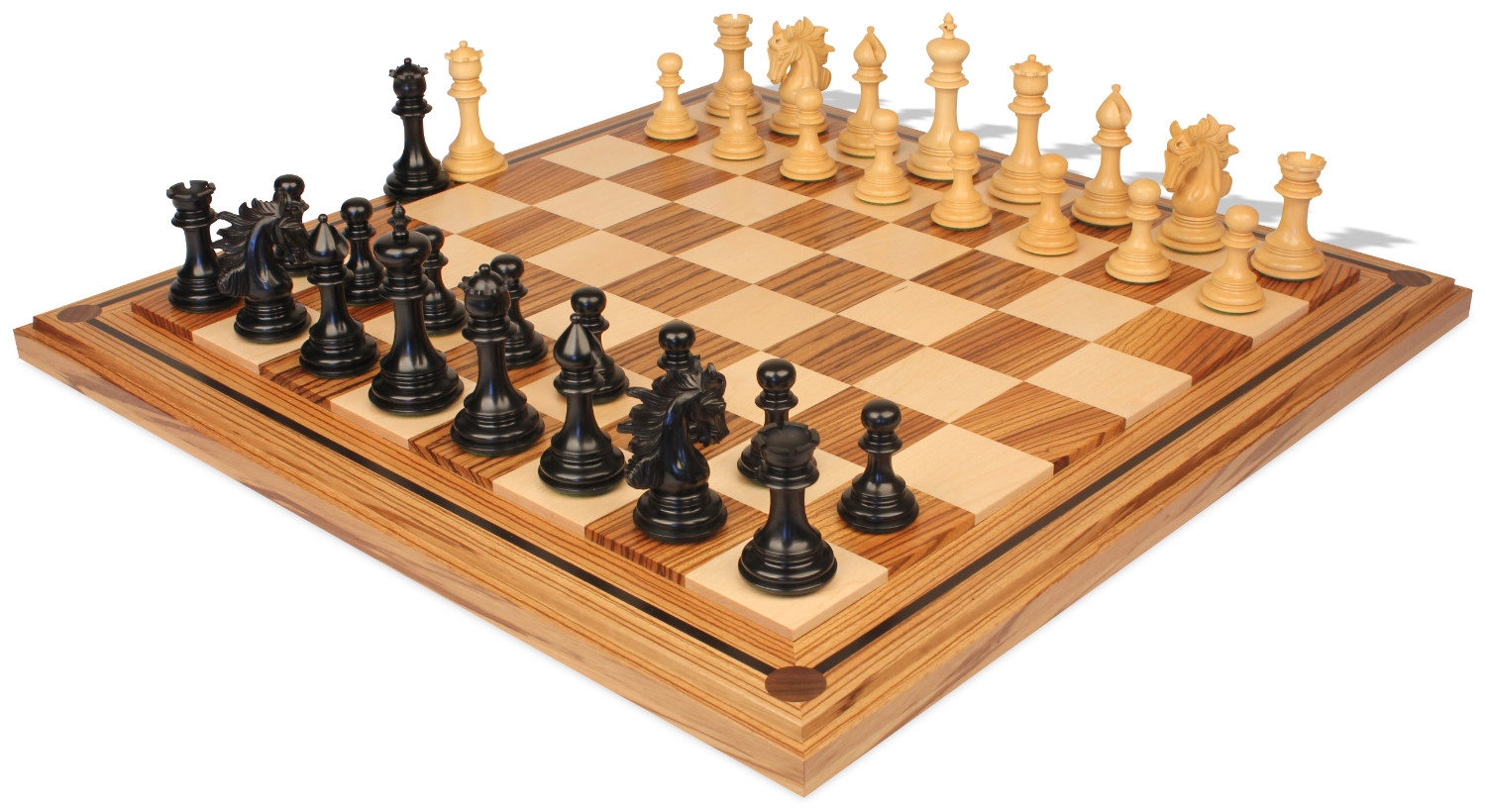 Marengo Staunton Chess Set in Ebony & Boxwood with Zebrawood & Maple ...
