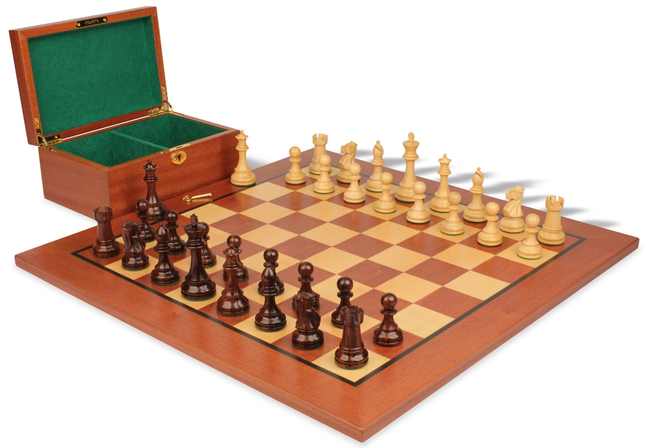 British Staunton Chess Set in Rosewood & Boxwood with Classic Mahogany ...
