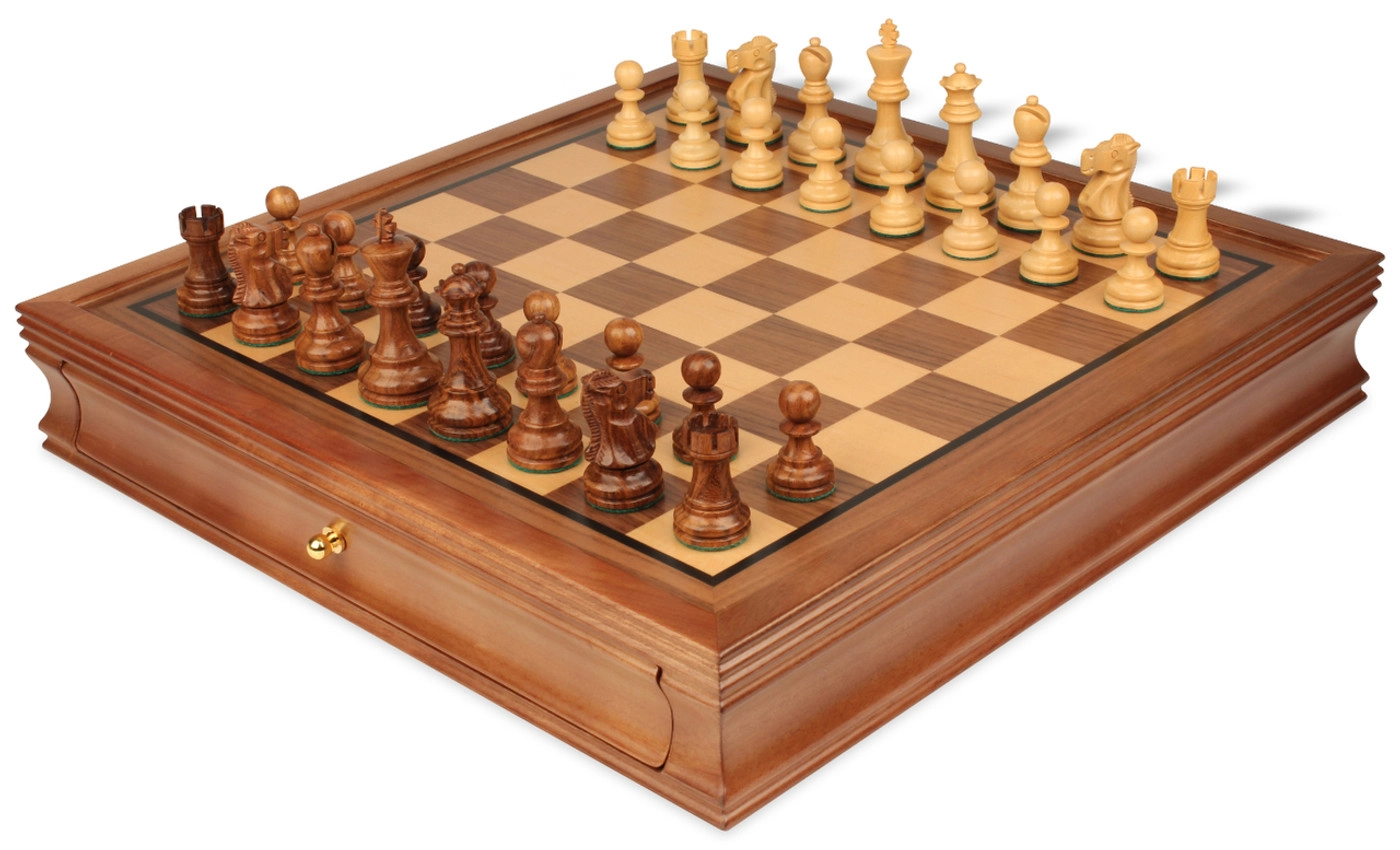 Deluxe Old Club Staunton Chess Set Acacia & Boxwood Pieces with Walnut ...