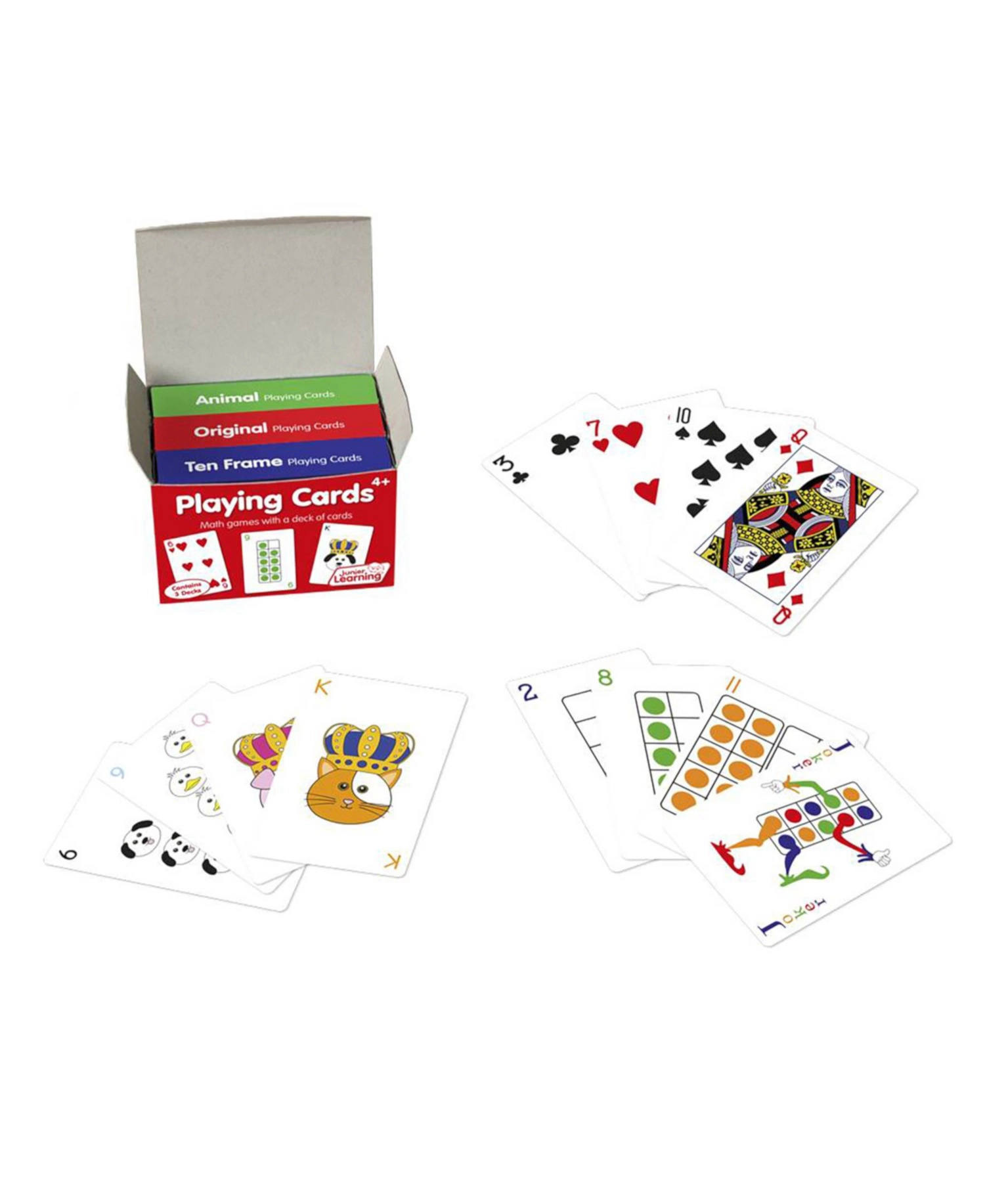 Junior Learning Playing Cards - 3 Decks Animal, Original, 10-Frame ...