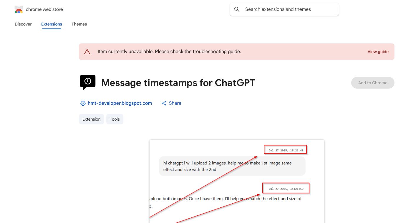 ChatGPT message timestamp for Chrome - THEJO Ai