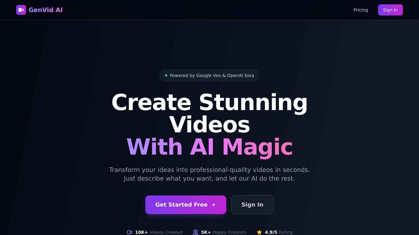 GenVid AI - AI Video Generator - THEJO Ai